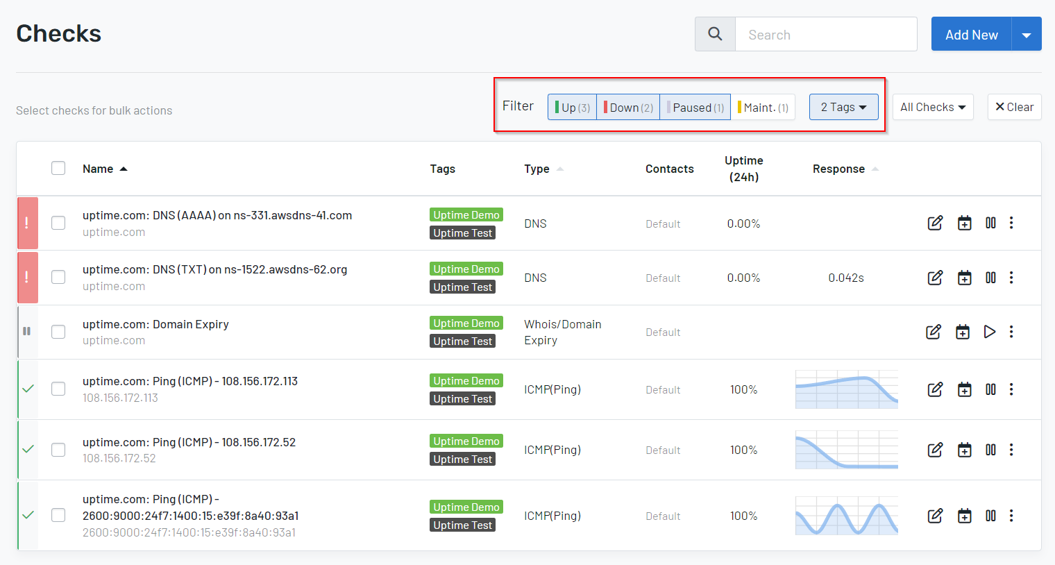 Check States | Filtering, Pausing, and Deleting Checks – Uptime.com
